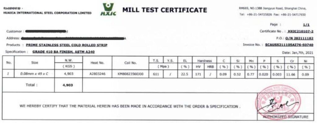 410 BA Stainless Strip To Australia - huaxiao-ss